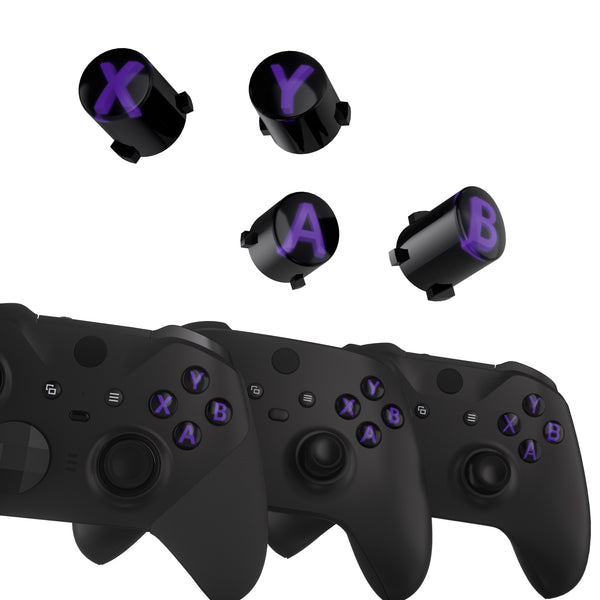 eXtremeRate Three-Tone Black & Clear & Purple ABXY Action Buttons with ...