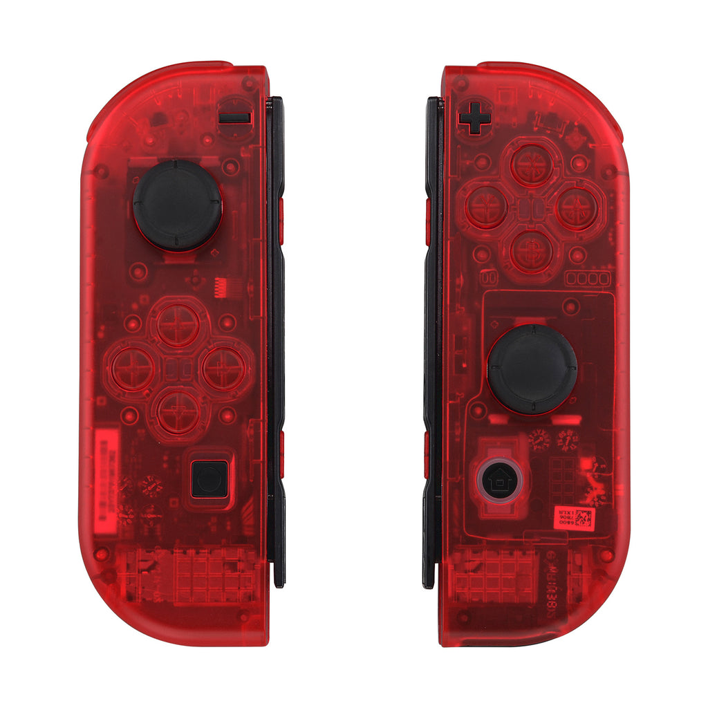 eXtremeRate Replacement Full Set Shell Case with Buttons for Joycon of NS Switch Transparent Clear Red