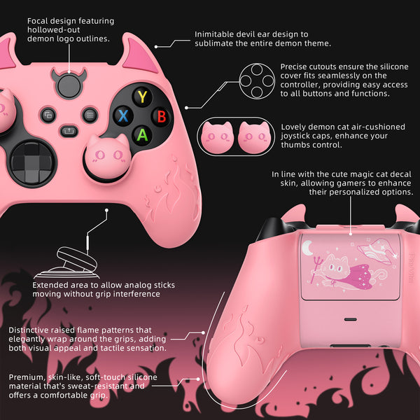 PlayVital Cute Demon Silicone Cover with Thumb Grip Caps for Xbox Seri ...