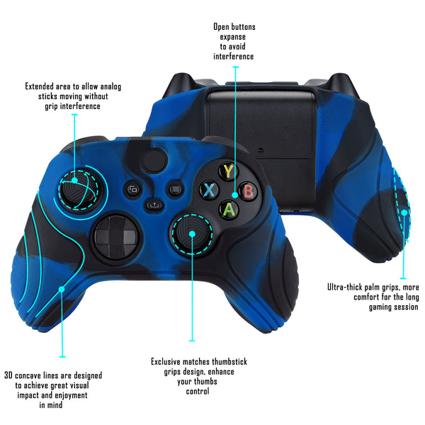 PlayVital Samurai Edition Black & Blue Anti-slip Controller Grip Silic ...