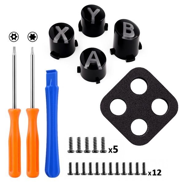 eXtremeRate Three-Tone Black & Clear & Classic Gray ABXY Action Buttons ...