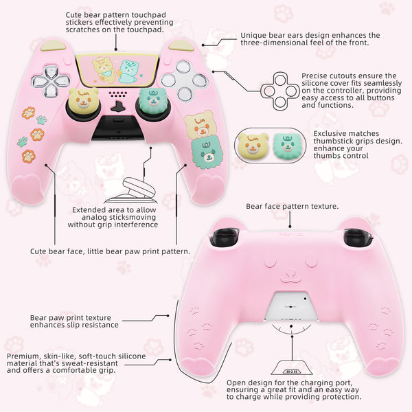 PlayVital Cute Bear Controller Silicone Case for ps5, Kawaii Controlle ...