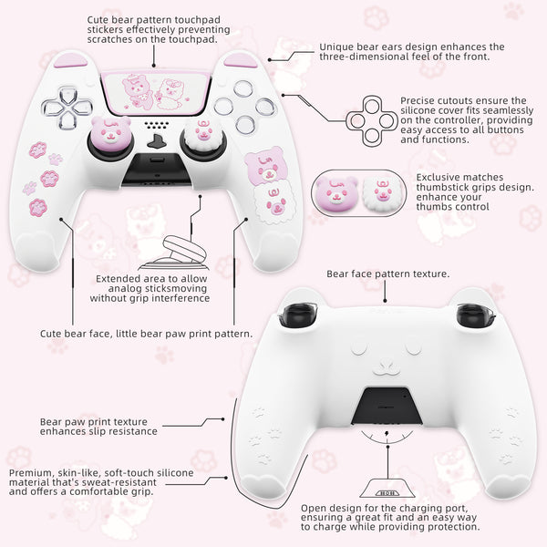 PlayVital Cute Bear Controller Silicone Case for ps5, Kawaii Controlle ...