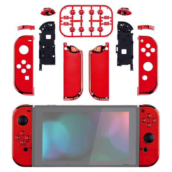 eXtremeRate Chrome Red Handheld Controller Housing With Full Set Butto ...