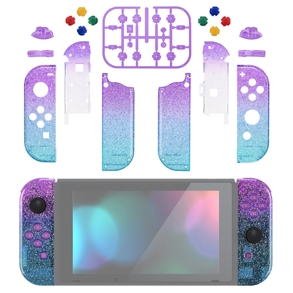 eXtremeRate Glitter Gradient Translucent Bluebell & Blue Joycon Handhe ...