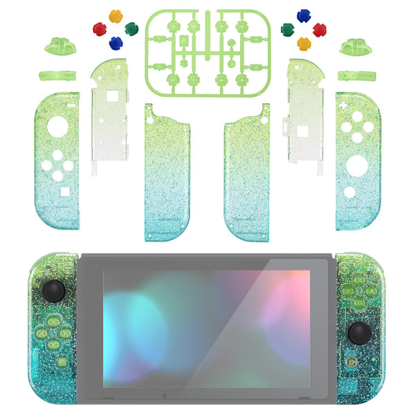 eXtremeRate Glitter Gradient Translucent Green Blue Joycon Handheld Co ...
